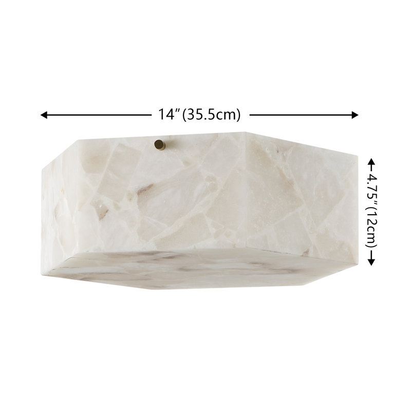 Orren Ellis Ardythe, 2 Light, 14 Inch, Alabaster/Metal Semi-Flush Mount | Wayfair